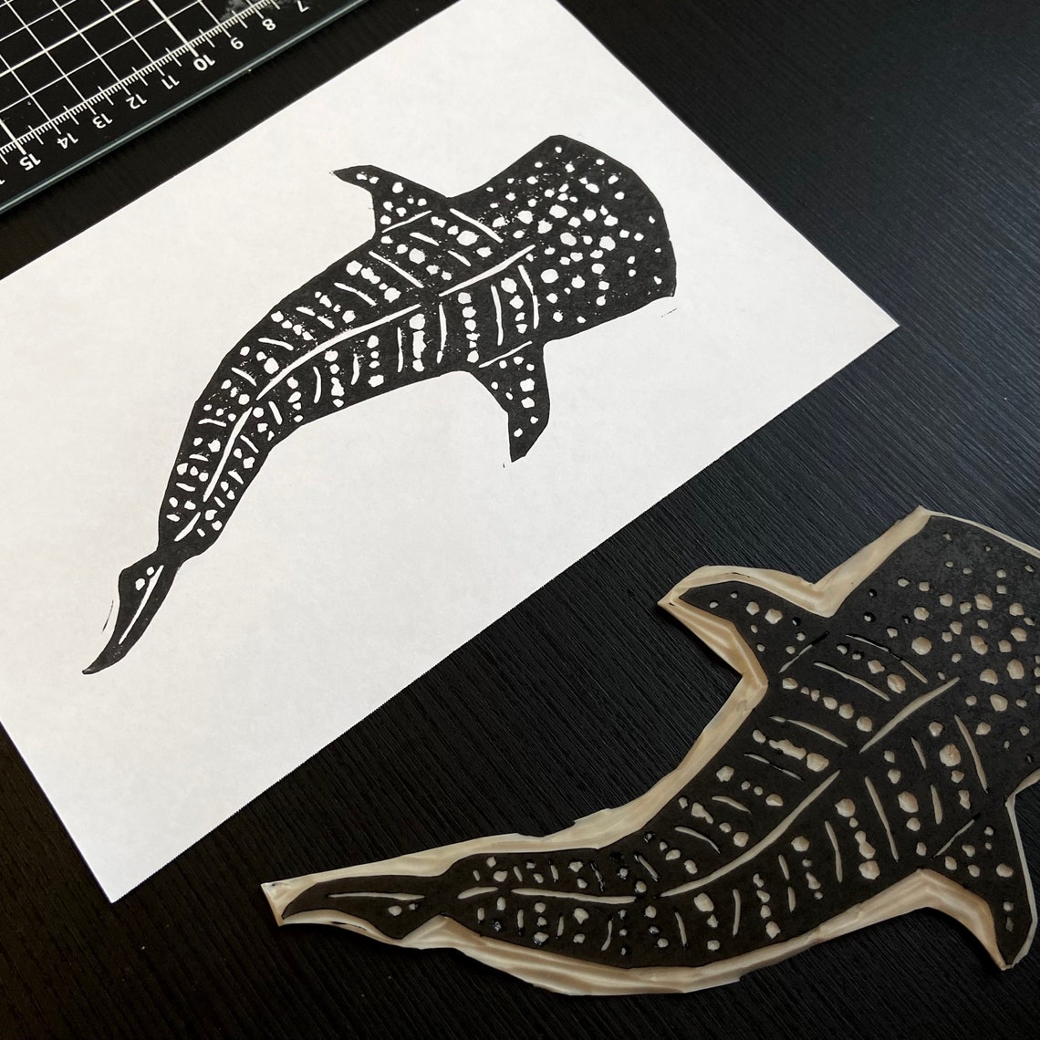 Whale Shark Lino Print Original A5 Ink Print Sea-life Print - Etsy