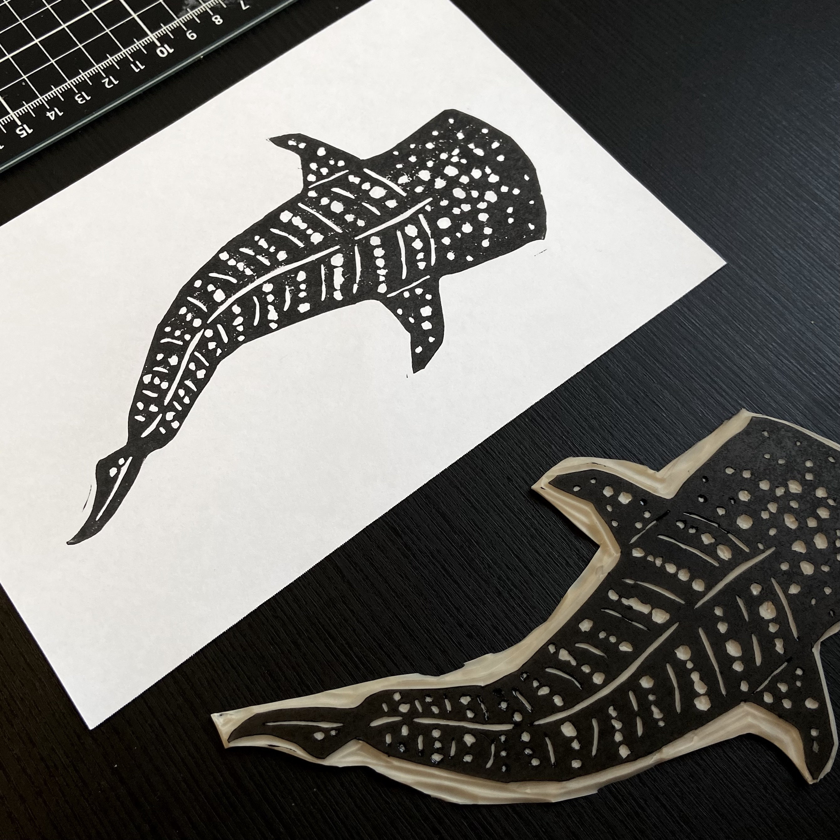 Whale Shark Lino Print Original A5 Ink Print Sea-life Print - Etsy