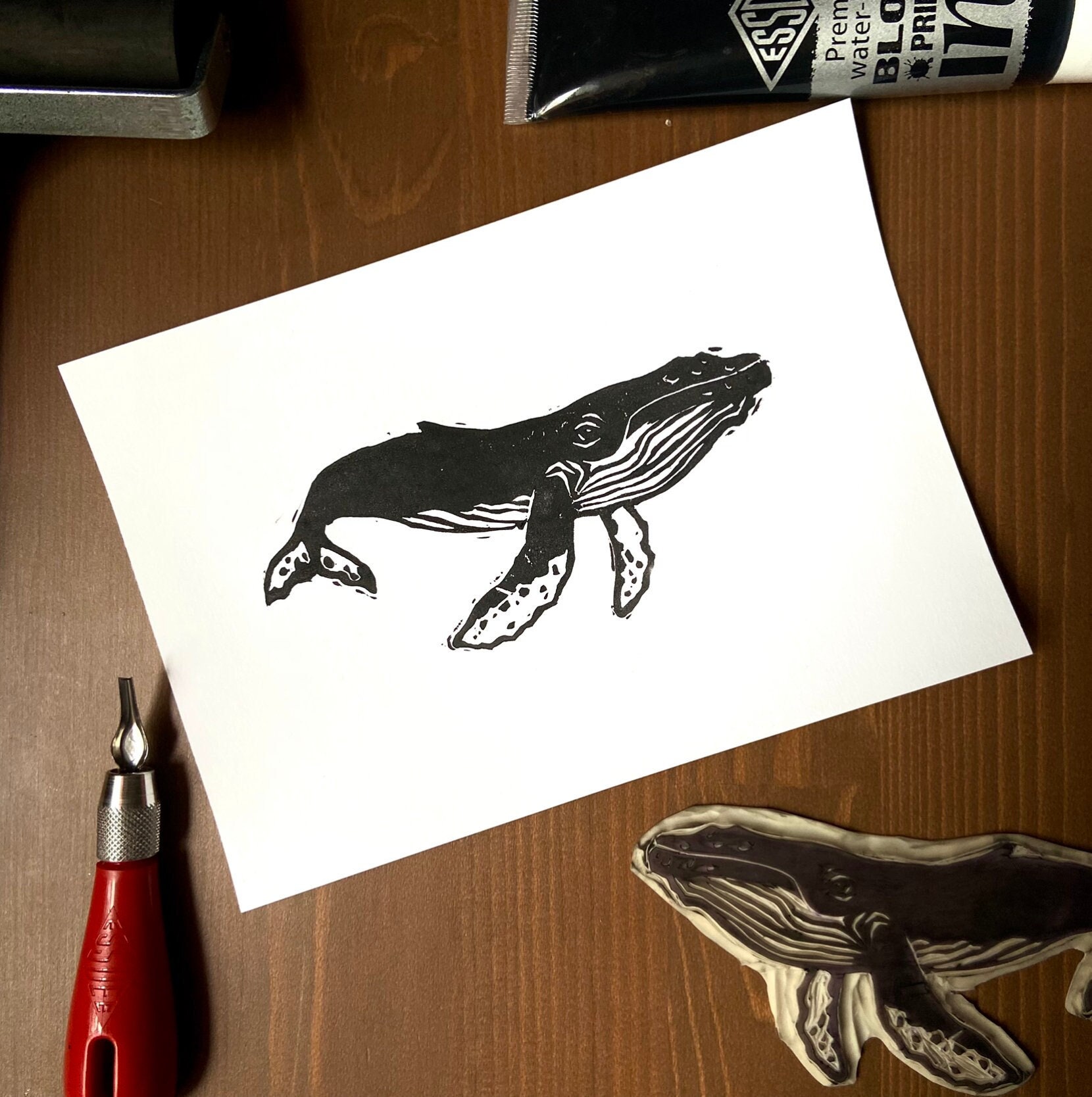 Humpback Whale Lino Print | Original A5 Ink Print | Sea-life Print ...