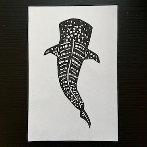 Whale Shark Lino Print Original A5 Ink Print Sea-life Print - Etsy