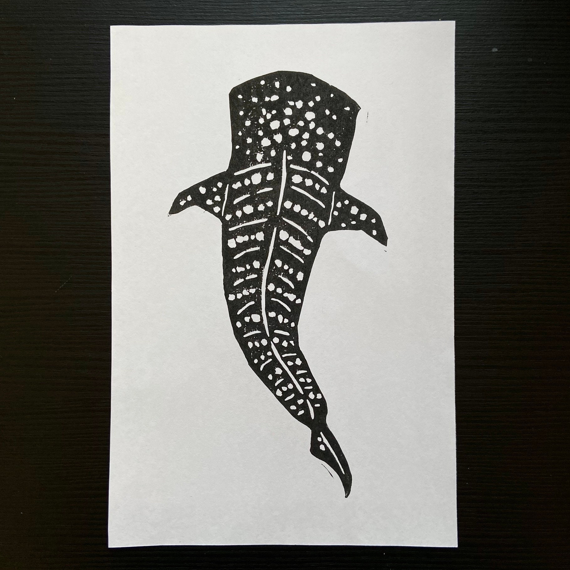 Whale Shark Lino Print Original A5 Ink Print Sea-life Print - Etsy