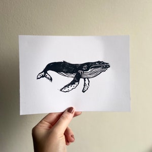 Humpback Whale Lino Print Original A5 Ink Print Sea-life Print - Etsy