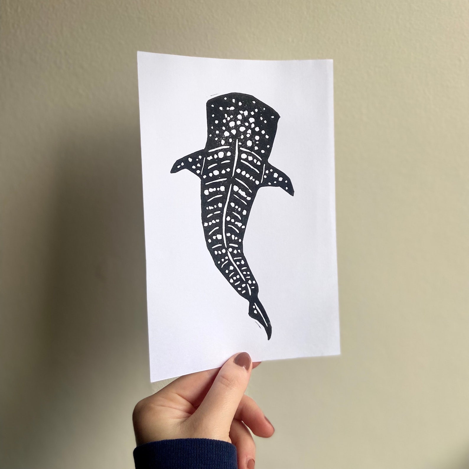Whale Shark Lino Print Original A5 Ink Print Sea-life Print - Etsy