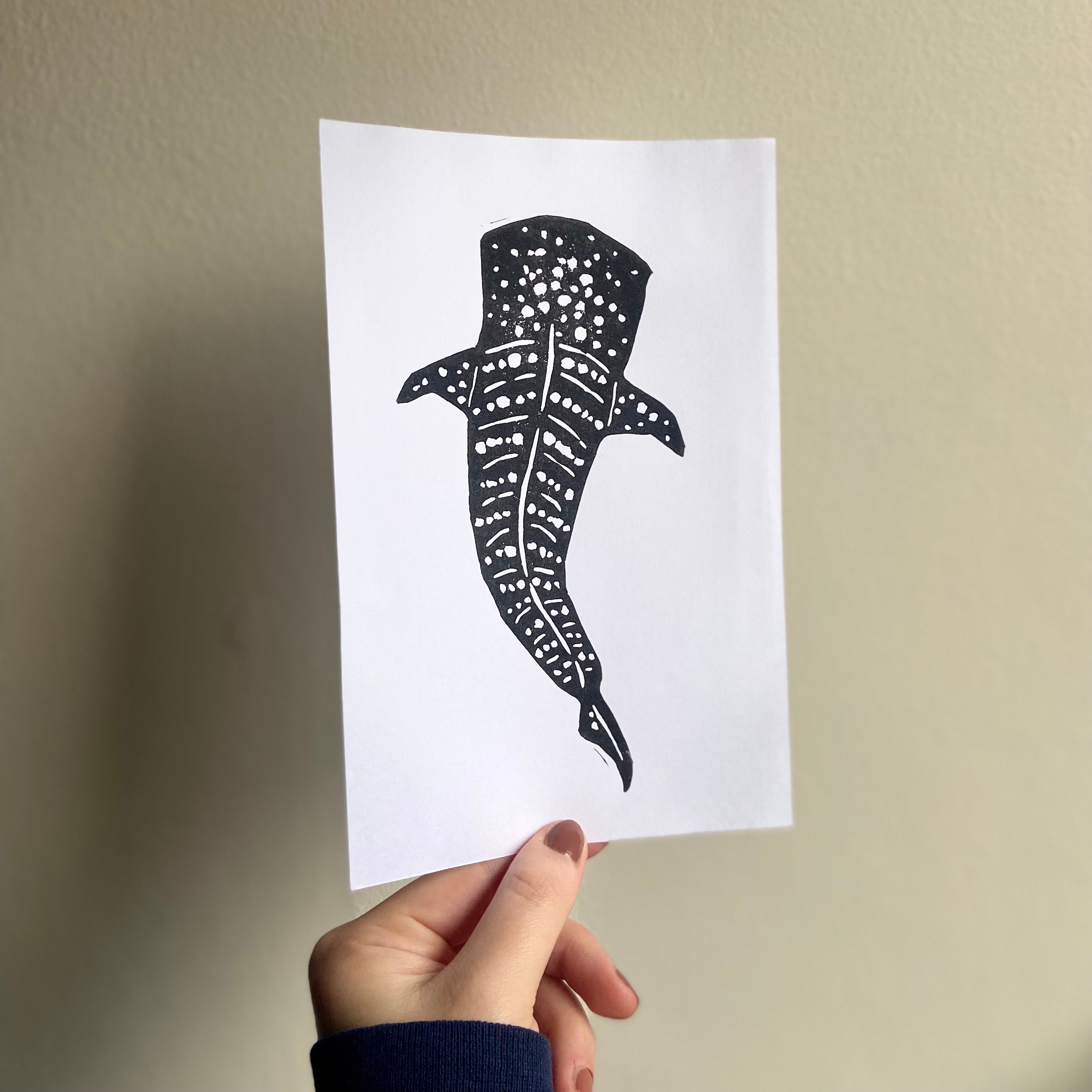 Whale Shark Lino Print Original A5 Ink Print Sea-life Print - Etsy