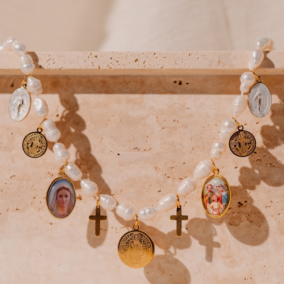 Pearl Necklace, Protection Charms, Catholic Jewelry - Etsy