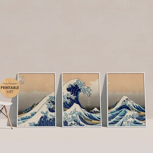 The Great Wave Japan Printable Art Set of 3 (hokusai), Printable Wall ...