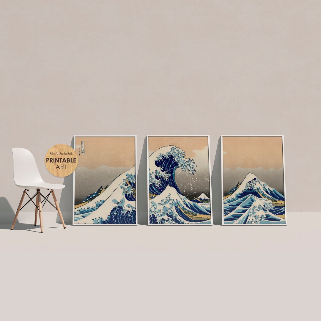The Great Wave Japan Printable Art Set of 3 hokusai - Etsy