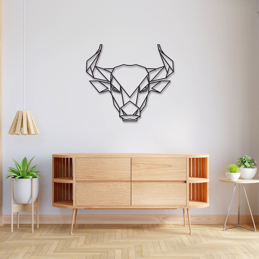 Geometric Bull Skull Metal Wall Art Rustic Office & Farmhouse Decor ...