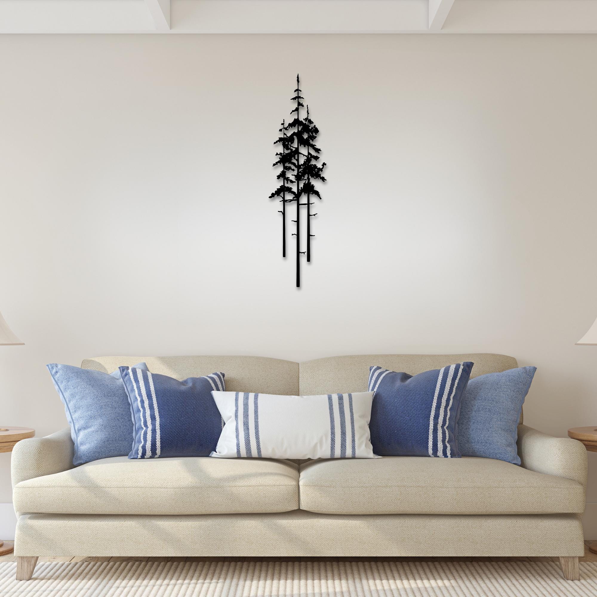 Metal Wispy Pine Tree Wall Art | Cedar Tree Wall Hangings | Three Trees ...