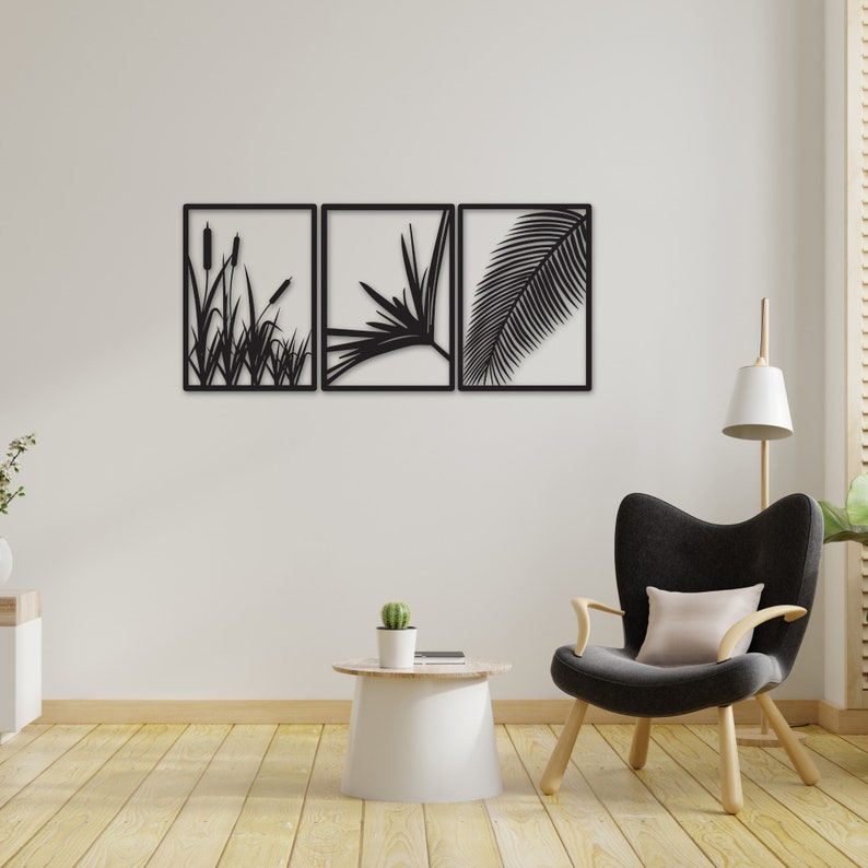 Reed Leaves Metal Art Elegant Gold Reeds Wall Decor 3-piece Metal Wall ...