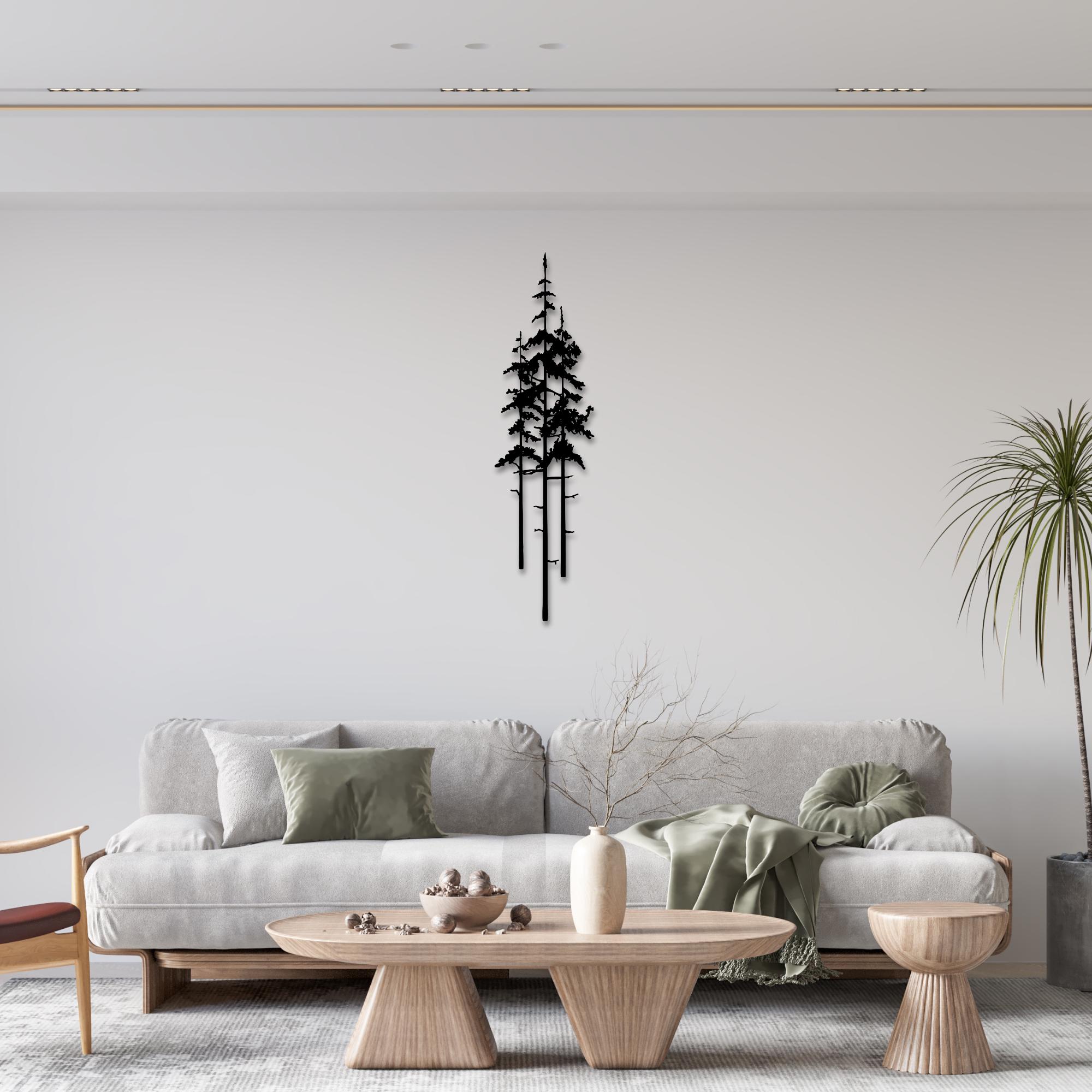 Metal Wispy Pine Tree Wall Art | Cedar Tree Wall Hangings | Three Trees ...