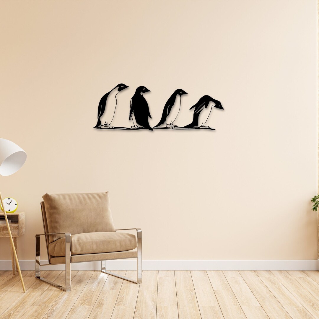 Metal Wall Art Cute Penguins Decoration Nature Wall Art Outdoor Wall ...