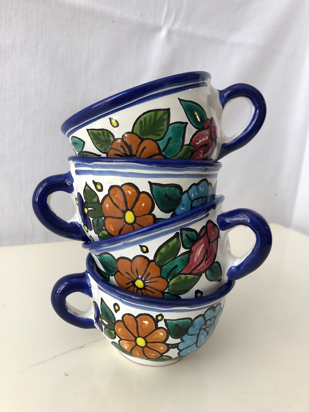 4 Vintage Talavera Artisan Ceramic Cups, Mexico - Etsy