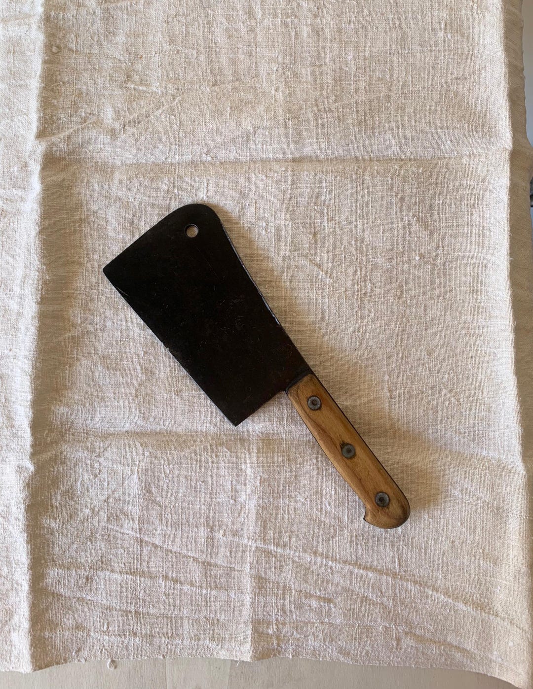 Antique AUSONIA Cleaver in Hand-forged Iron and Wooden Handle Made in ...