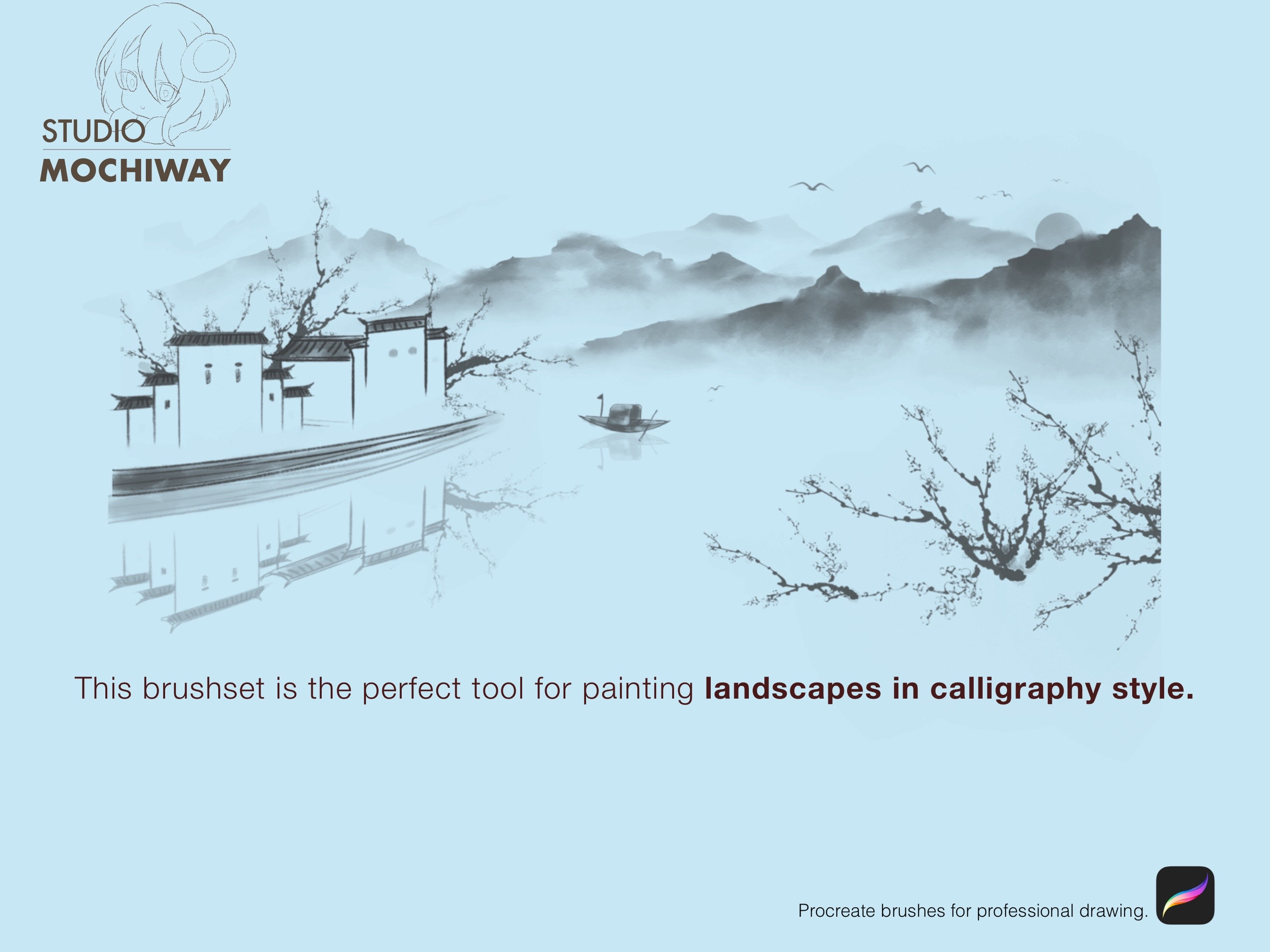 Calligraphy Landscape - 16 Procreate Brushes, Ancient Japanese Painting ...