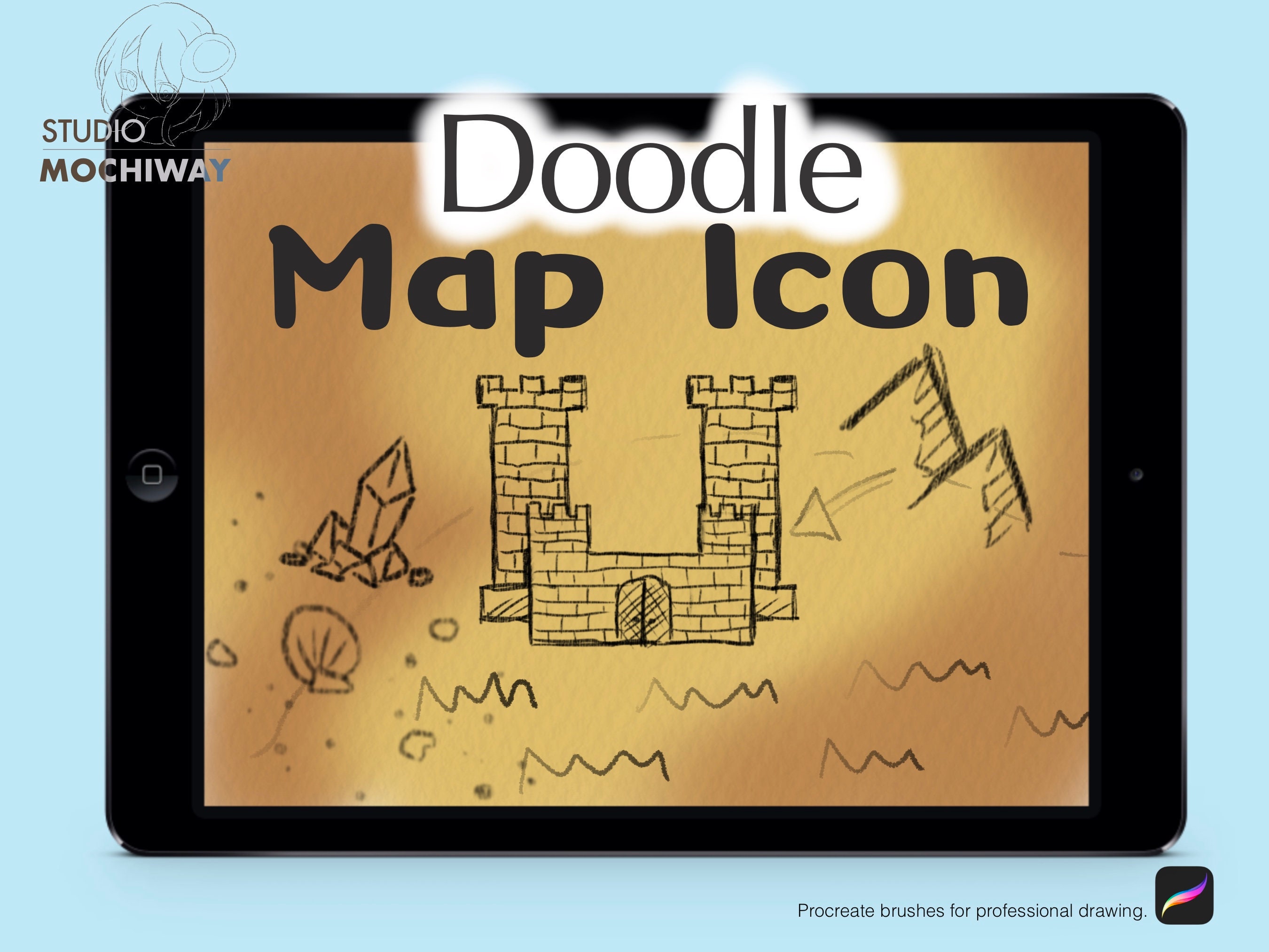 Map Doodle - 19 Procreate Brushes, Pattern Stamp Art Cute Doodle Hand ...