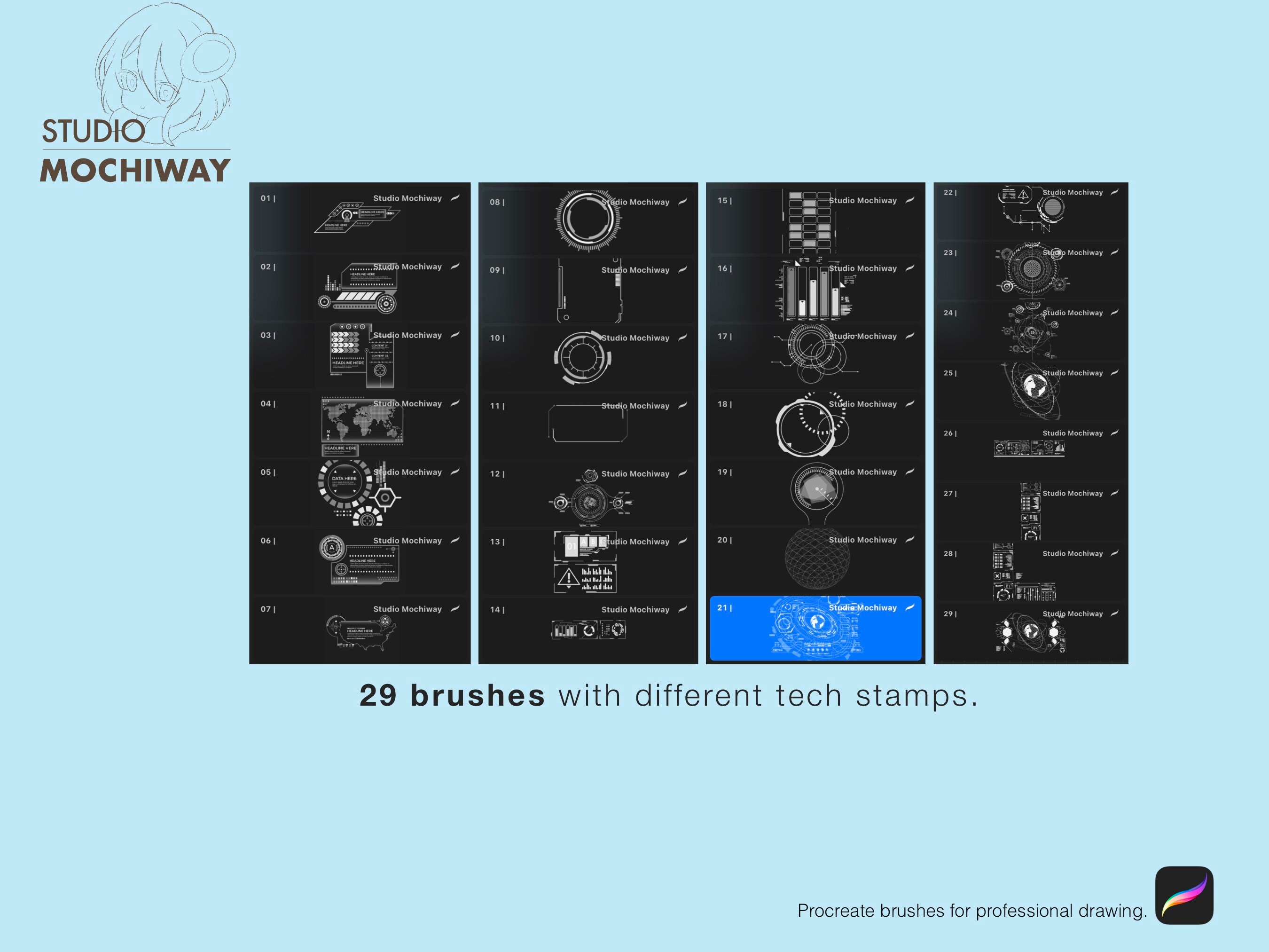 Tech - 29 Procreate Brushes, Texture Effects Technology Elements Data ...