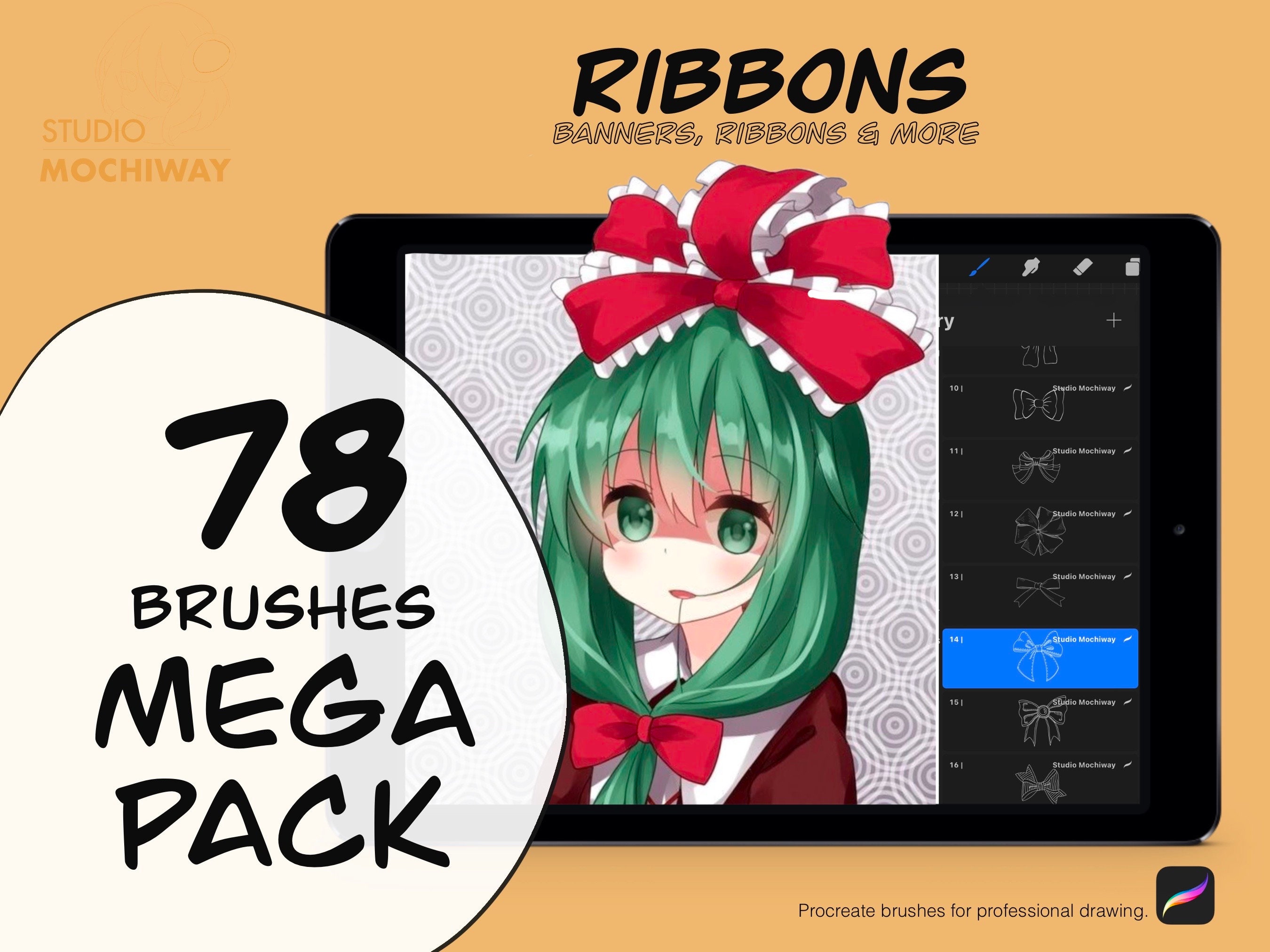 Ribbons & Banners - 78 Procreate Brushes, Manga Anime, Title Label ...