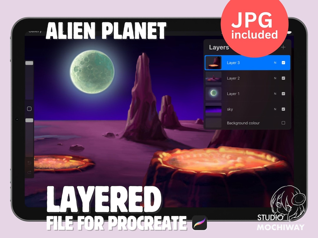 Alien Planet - Procreate File With Layers, Lunar Landscape Glowing Lava Fantasy Background ...
