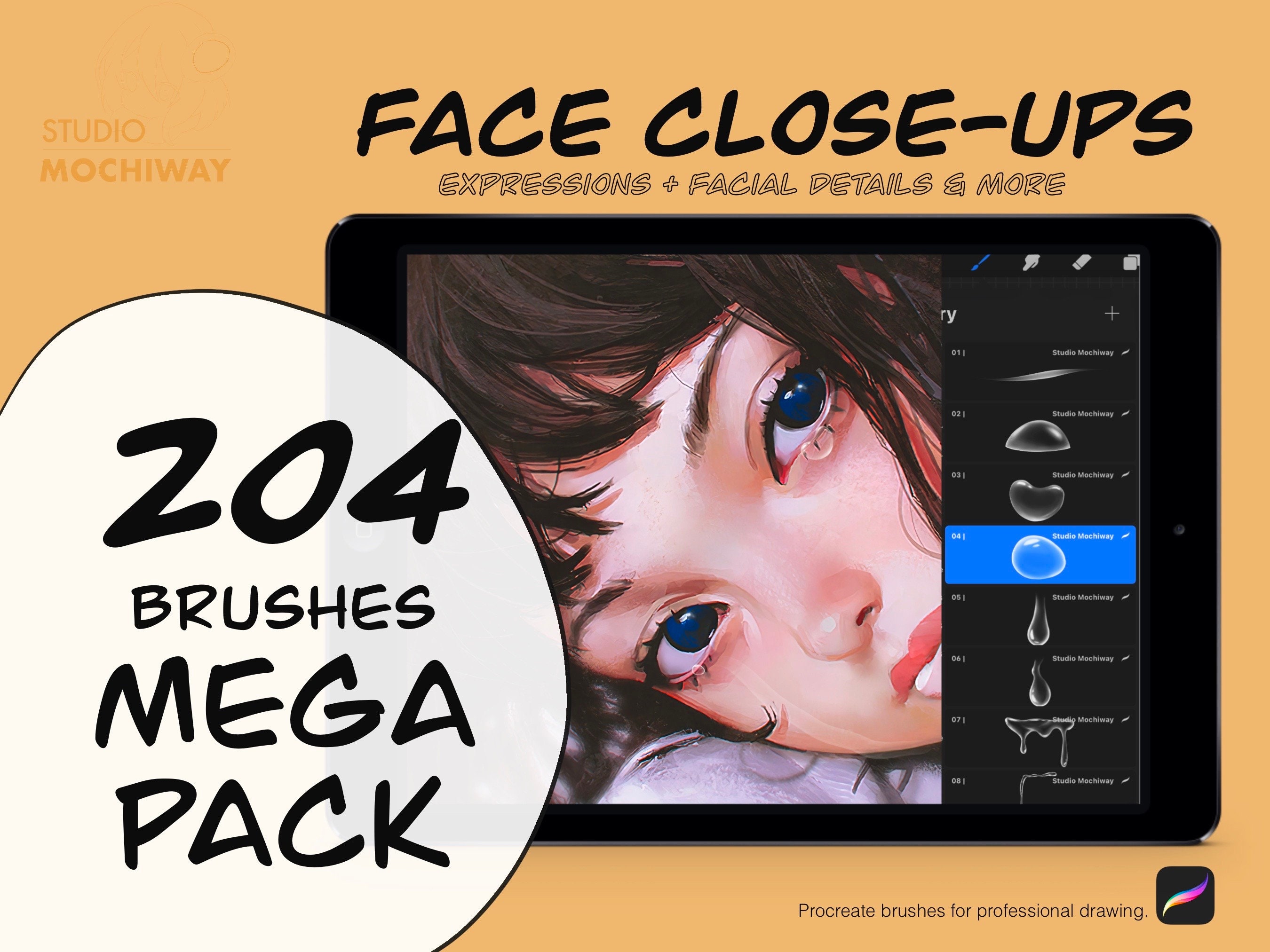 Face Close-ups - 204 Procreate Brushes, Manga Creator Toolkit, Semi ...