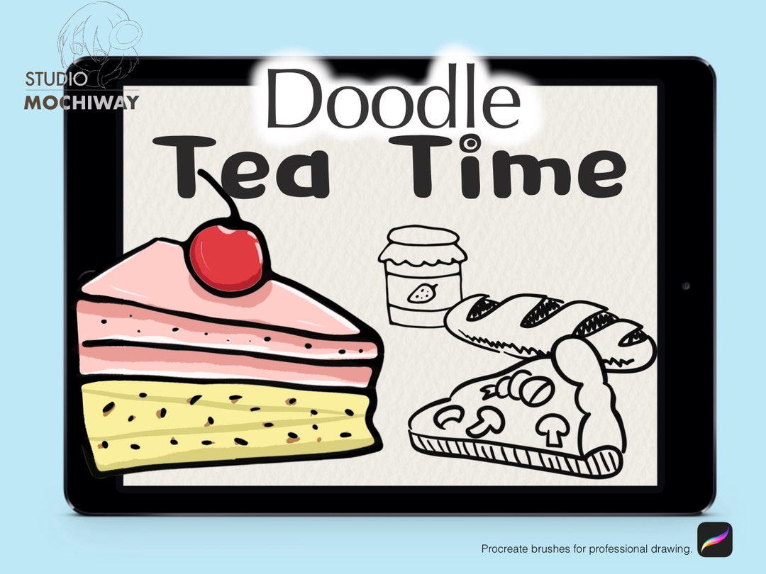 Tea Time Doodle - 19 Procreate Brushes, Digital Stamp Art Cute Doodle ...