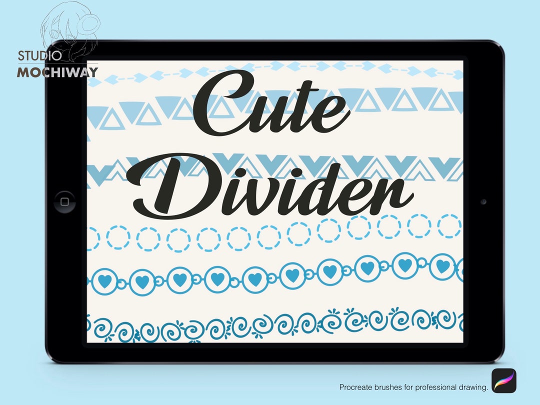 Cute Divider - 18 Procreate Brushes, Kawaii Border Heart Element Pixel ...