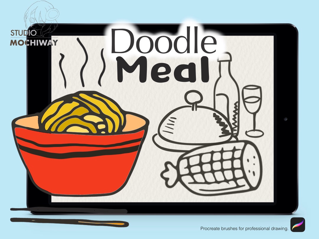Meal Doodle - 16 Procreate Brushes, Digital Stamp Art Cute Doodle Hand ...