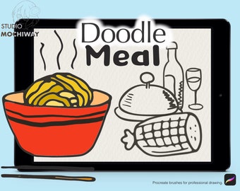 Meal Doodle - 16 Procreate Brushes, Digital Stamp Art Cute Doodle Hand ...