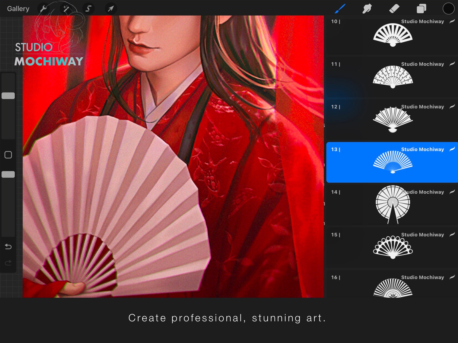Oriental Fan - 17 Procreate Brushes, Foldable Scholar Hand Paper Art ...