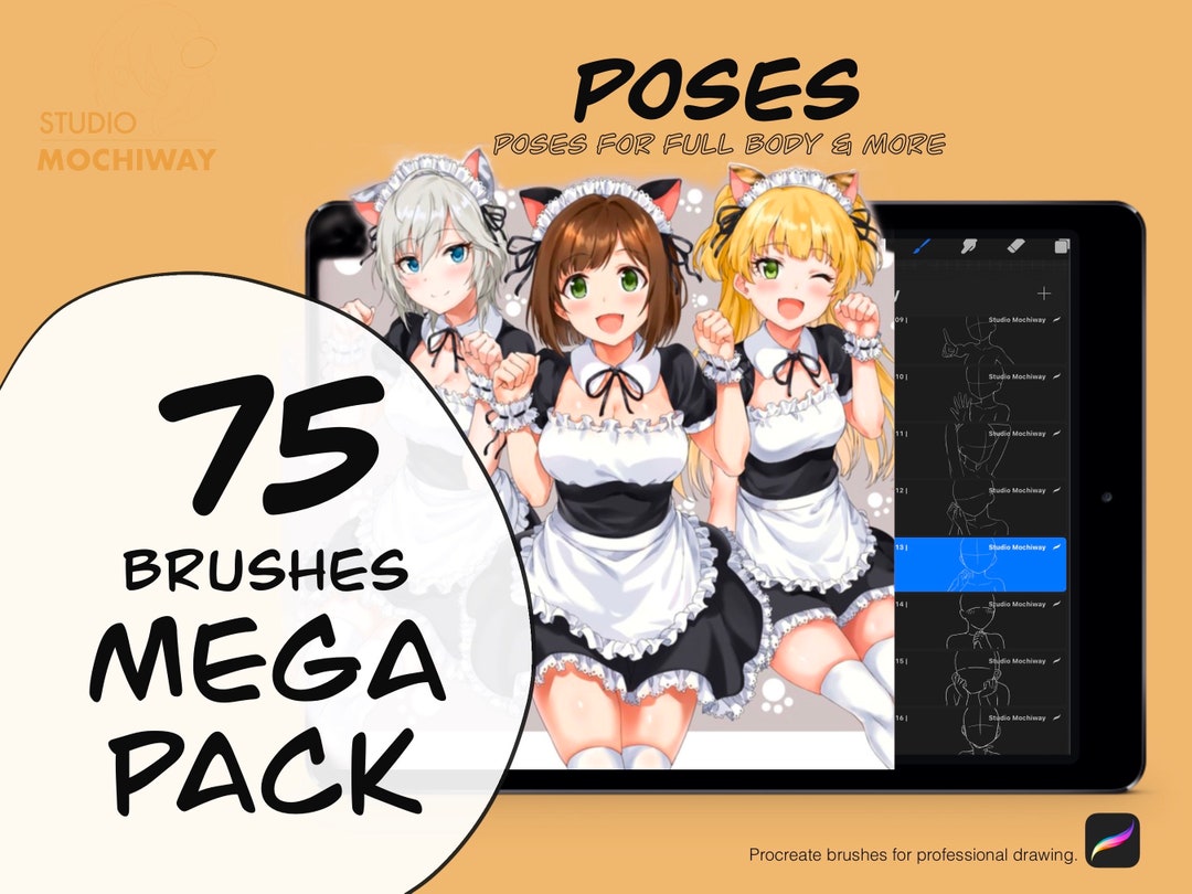 Poses 75 Procreate Brushes, Manga Creator Toolkit, Artist Illustration Set, Half Full Body ...