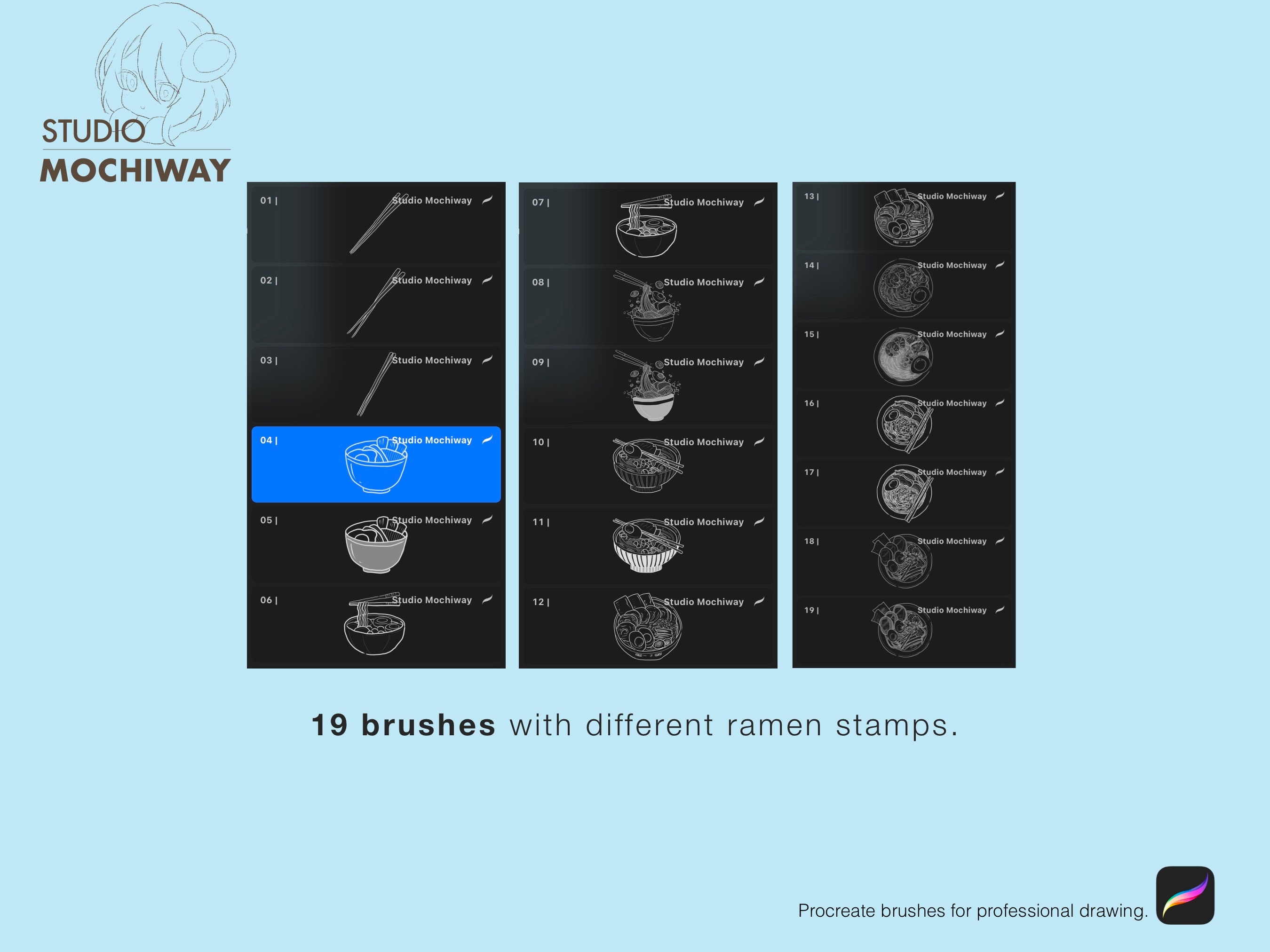 Ramen - 19 Procreate Brushes, Doodle Lineart Stamp, Japan Food Digital ...