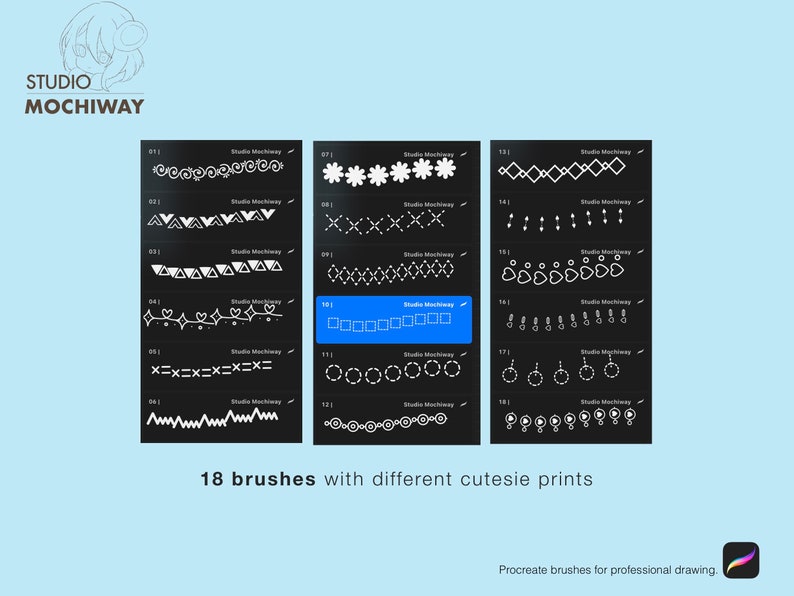 Cute Divider - 18 Procreate Brushes, Kawaii Border Heart Element Pixel Geometry Shape Triangle ...