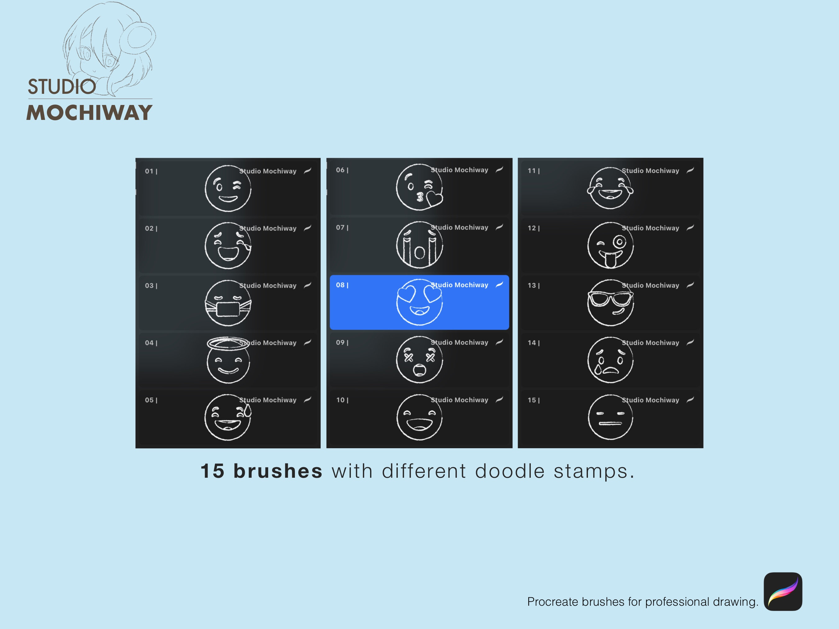Doodle Emoji - 15 Procreate Brushes, Emoticons Smiley Face Emojis ...