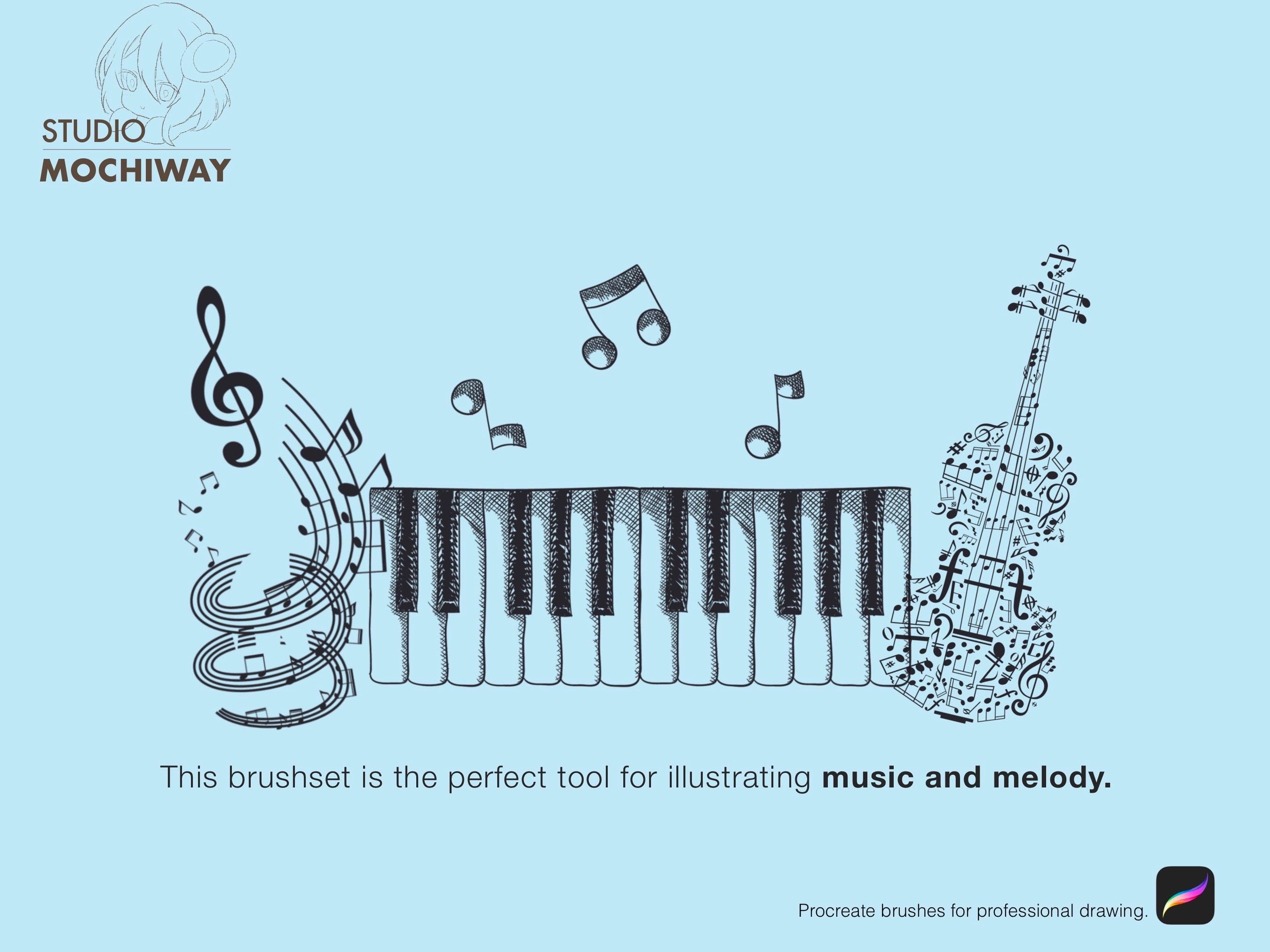 Music - 16 Procreate Brushes, Musical Notes Instrument Stamp, Piano ...