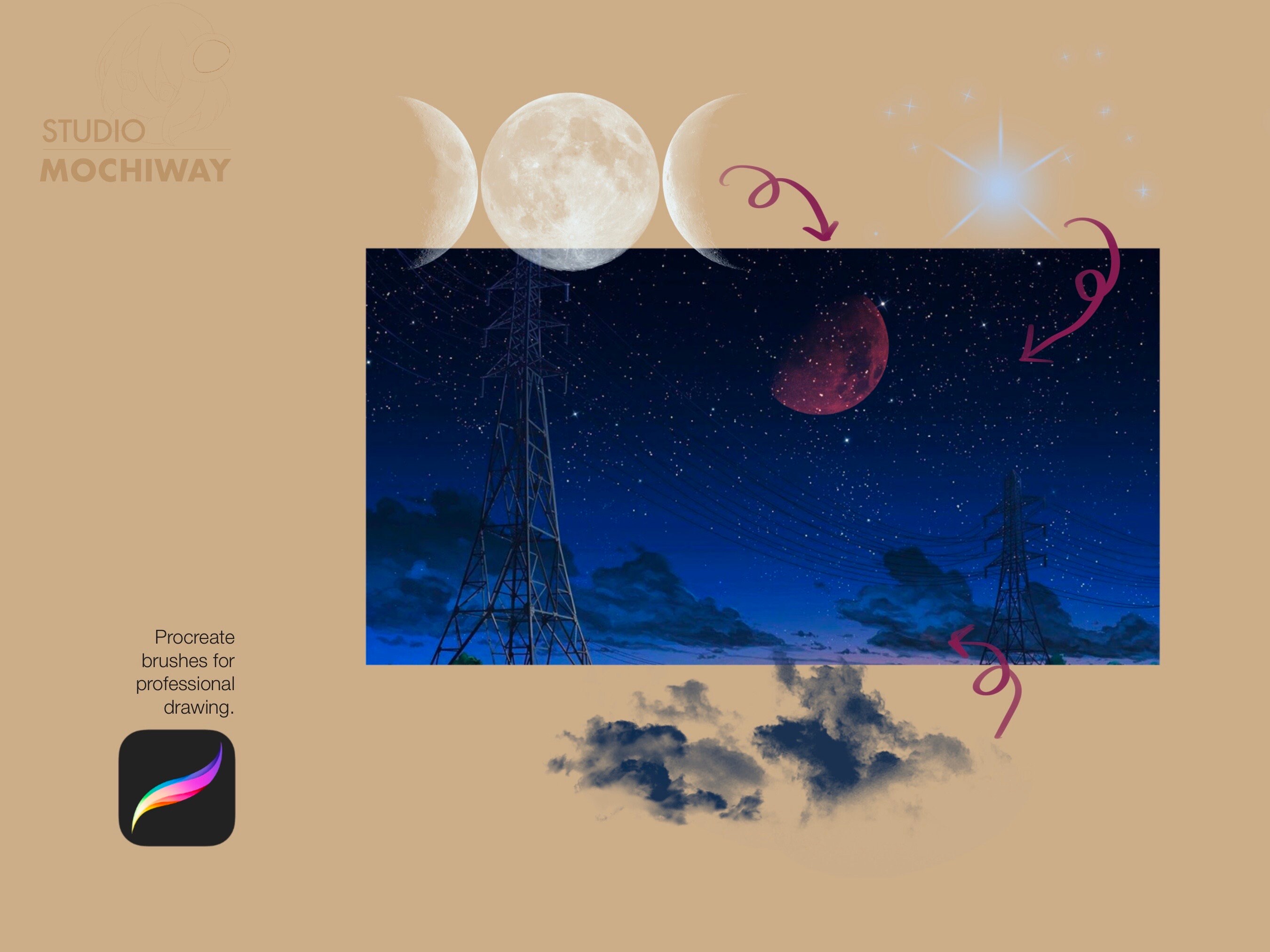Sky Elements - 87 Procreate Brushes, Anime Landscape Background Digital ...