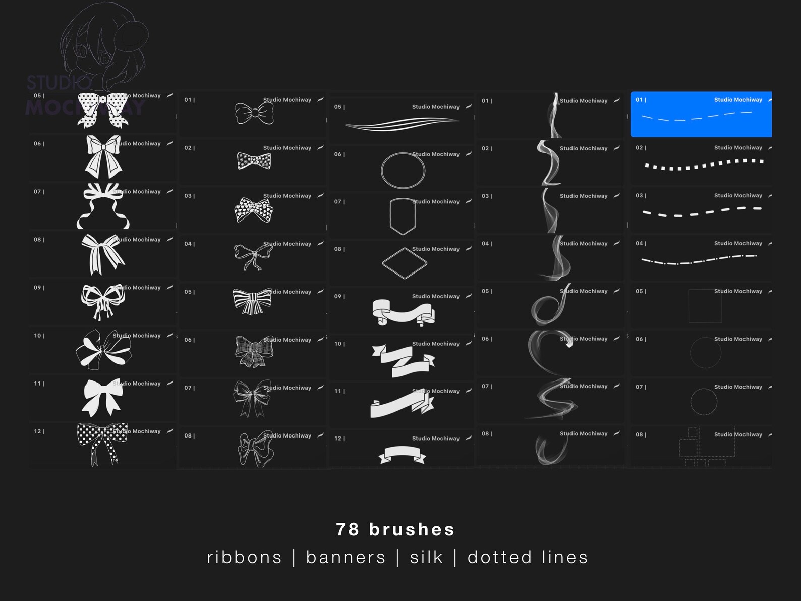 Ribbons & Banners - 78 Procreate Brushes, Manga Anime, Title Label ...