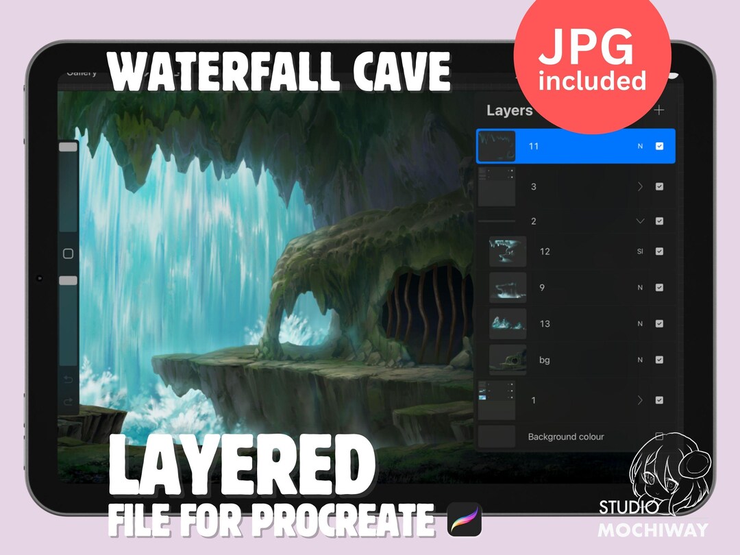 Waterfall Cave - Procreate File With Layers, Background JPG, Game Setting Design, RPG Adventure ...