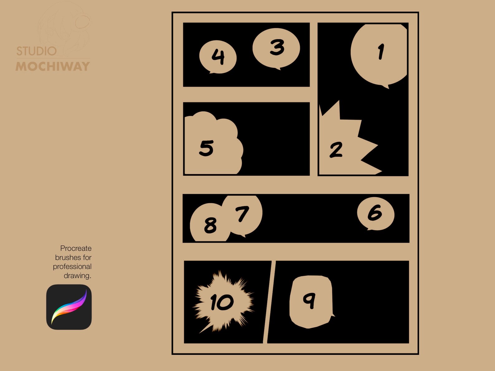 Storyboard Panels - 113 Procreate Brushes, Manga Ambience, Onomatopoeia ...