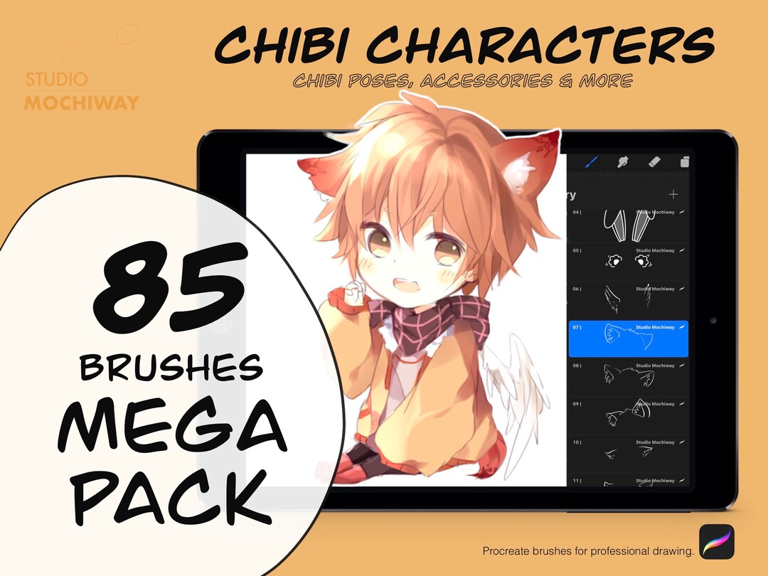 Chibi Characters - 85 Procreate Brushes, Manga Anime Digital Art, Cute ...