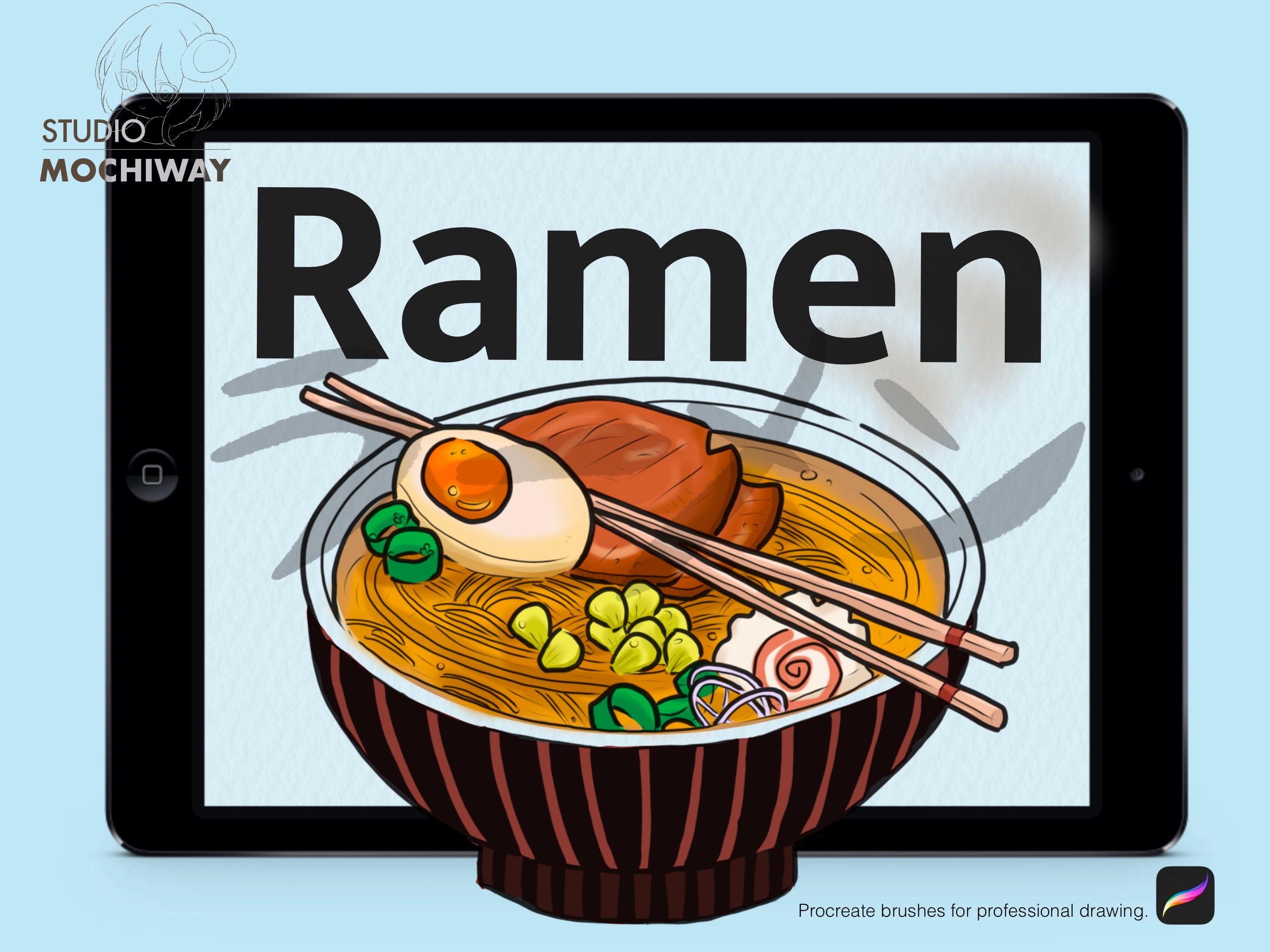 Ramen 19 Procreate Brushes, Doodle Lineart Stamp, Japan Food Digital Art Chinese Chopsticks ...