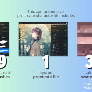PRO Character Kit - 9 Procreate Brushes, Color Swatches, Layered JPG Character Design, Gentle ...