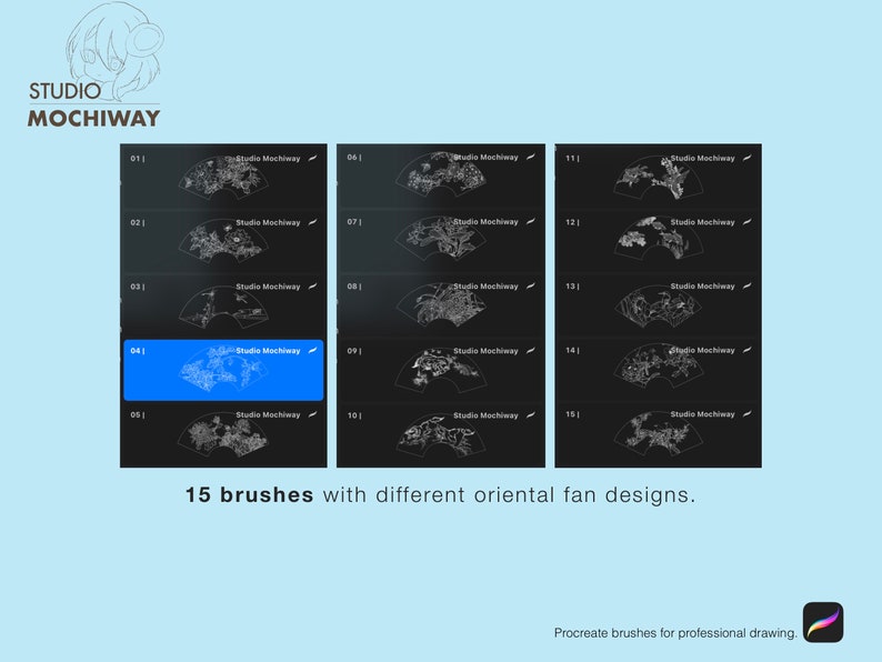 Oriental Fan Design - 15 Procreate Brushes, Scholar Paper Art Ancient ...