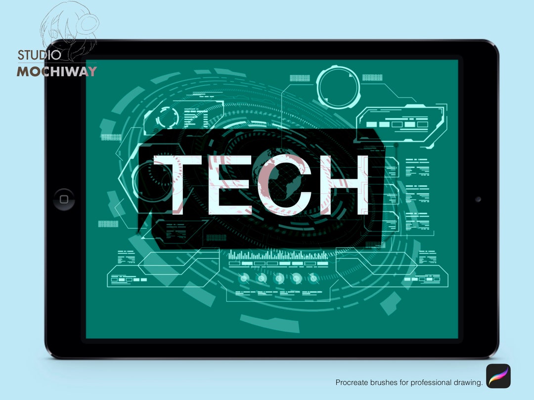 Tech - 29 Procreate Brushes, Texture Effects Technology Elements Data ...