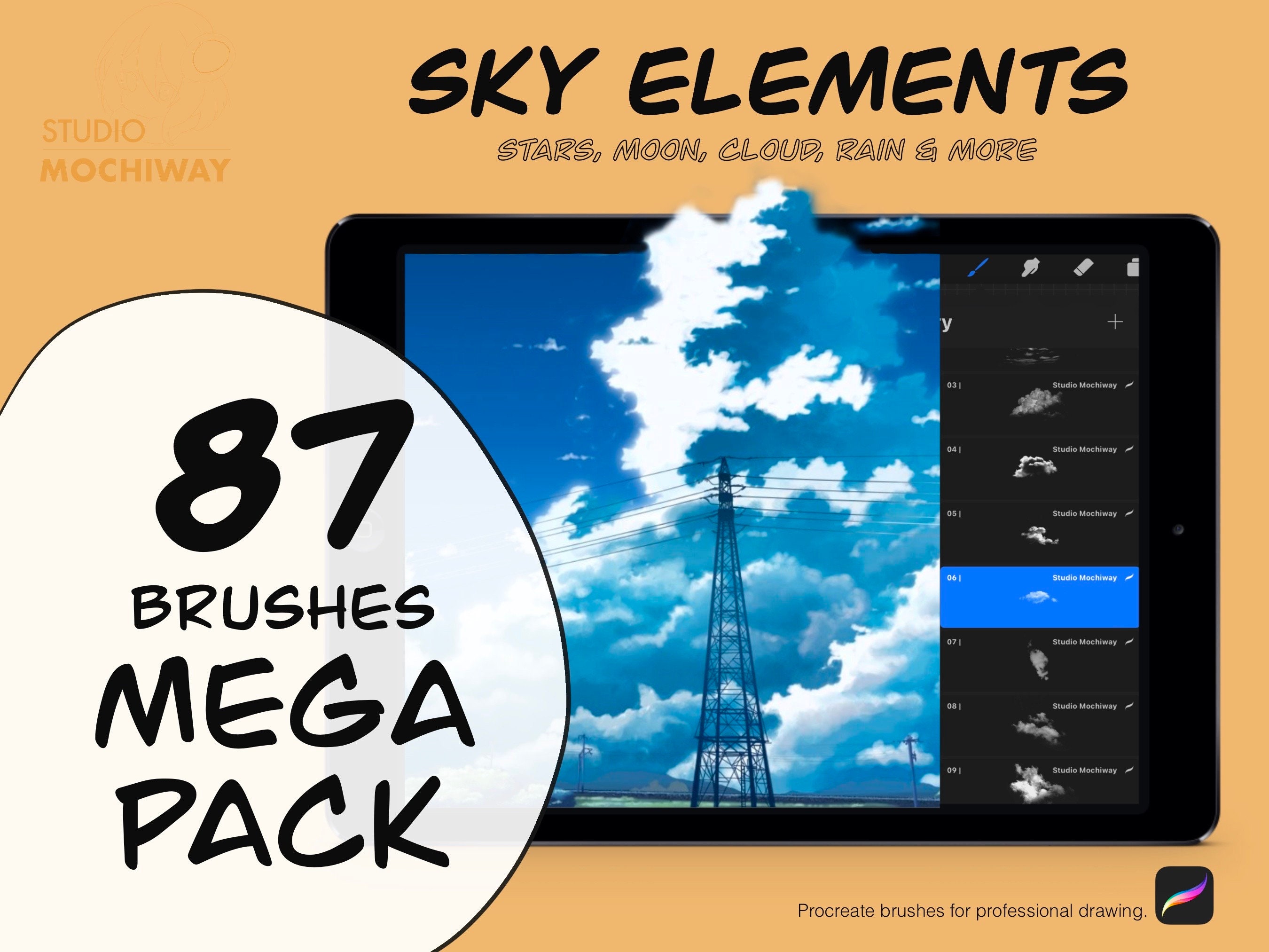 Sky Elements 87 Procreate Brushes, Anime Landscape Background Digital ...