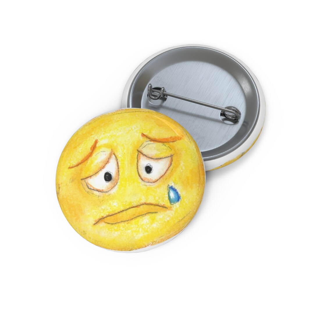 Sad Crying Emoji Pin Button | Round Enamel Face Badge - Etsy