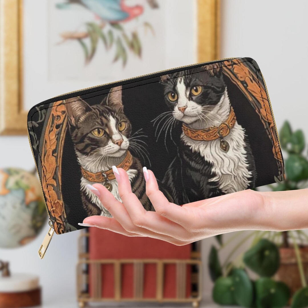 Art Deco Cats Wallet: Art Nouveau Black & Gold Zip Purse - Etsy