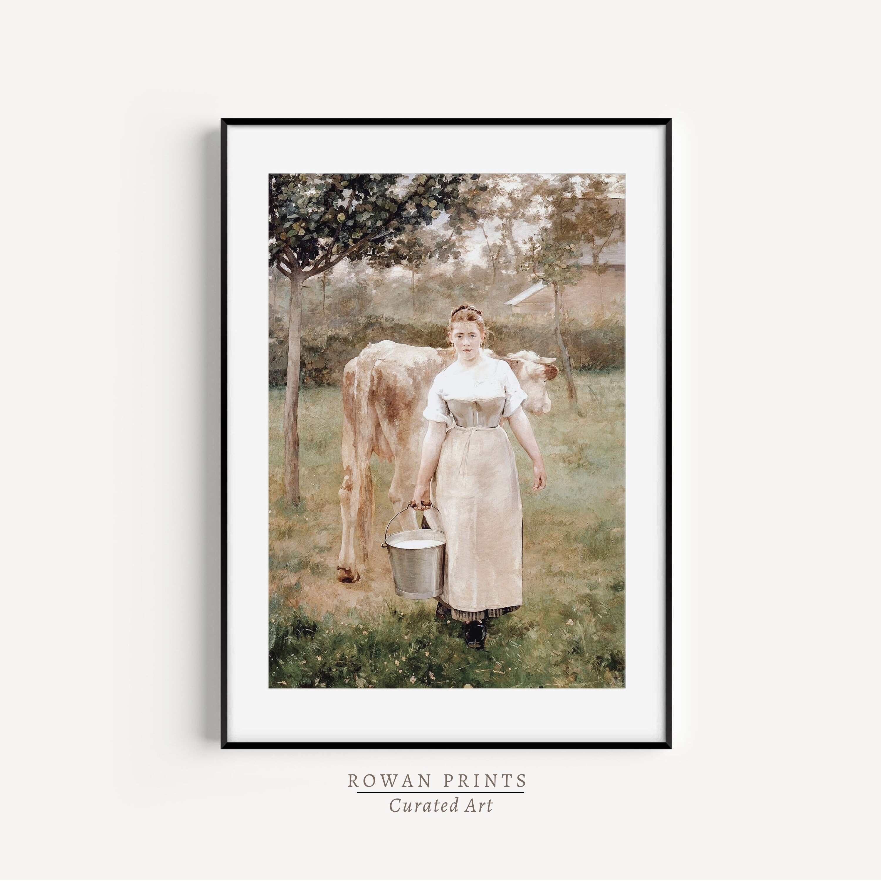 Vintage Farmhouse Portrait Painting | Antique Kitchen Print | Milkmaid ...