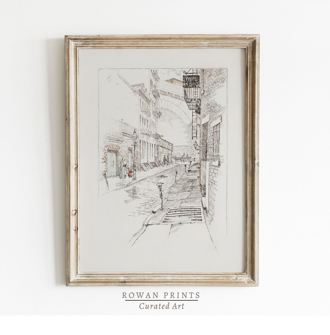 Vintage Street Scene Sketch | Antique Architecture Print | Cityscape ...