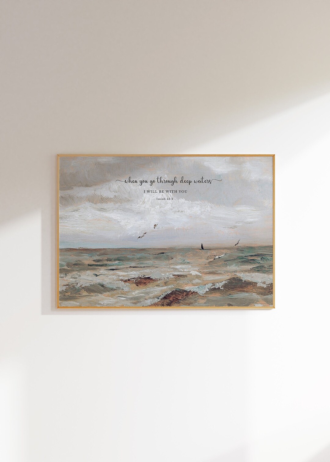 Through Deep Waters Scripture Wall Art, Bible Verse Print, Christian ...