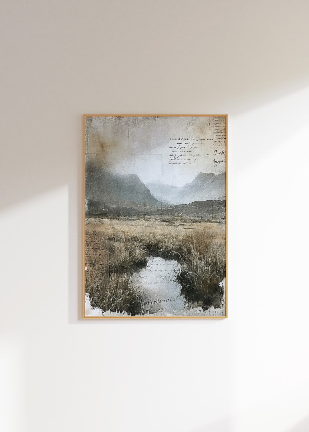 Scottish Marsh Print, Country Landscape Collage Painting, Rustic ...